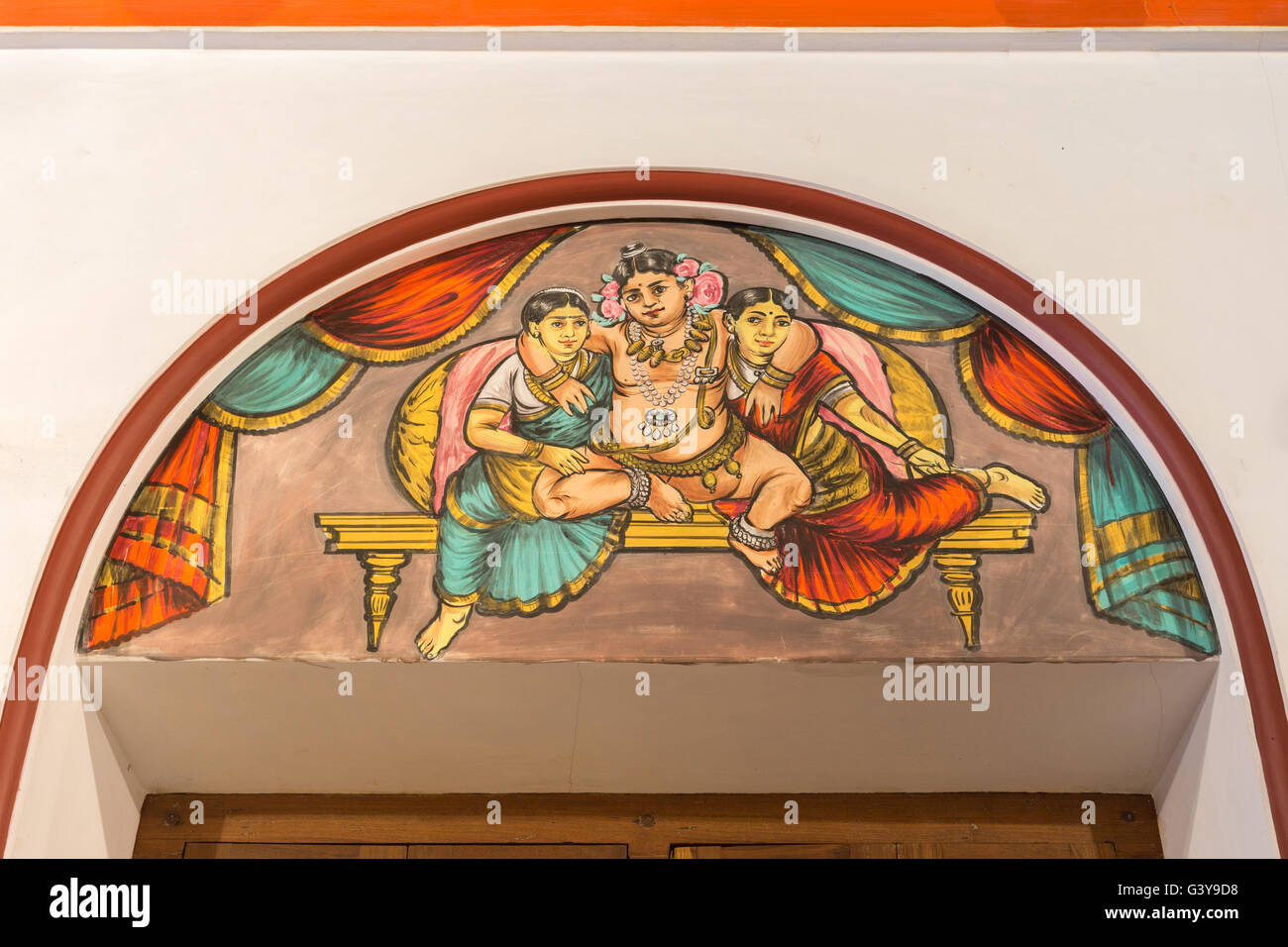 Chidambara Palace, Krishna with two women Stock Photo - Alamy