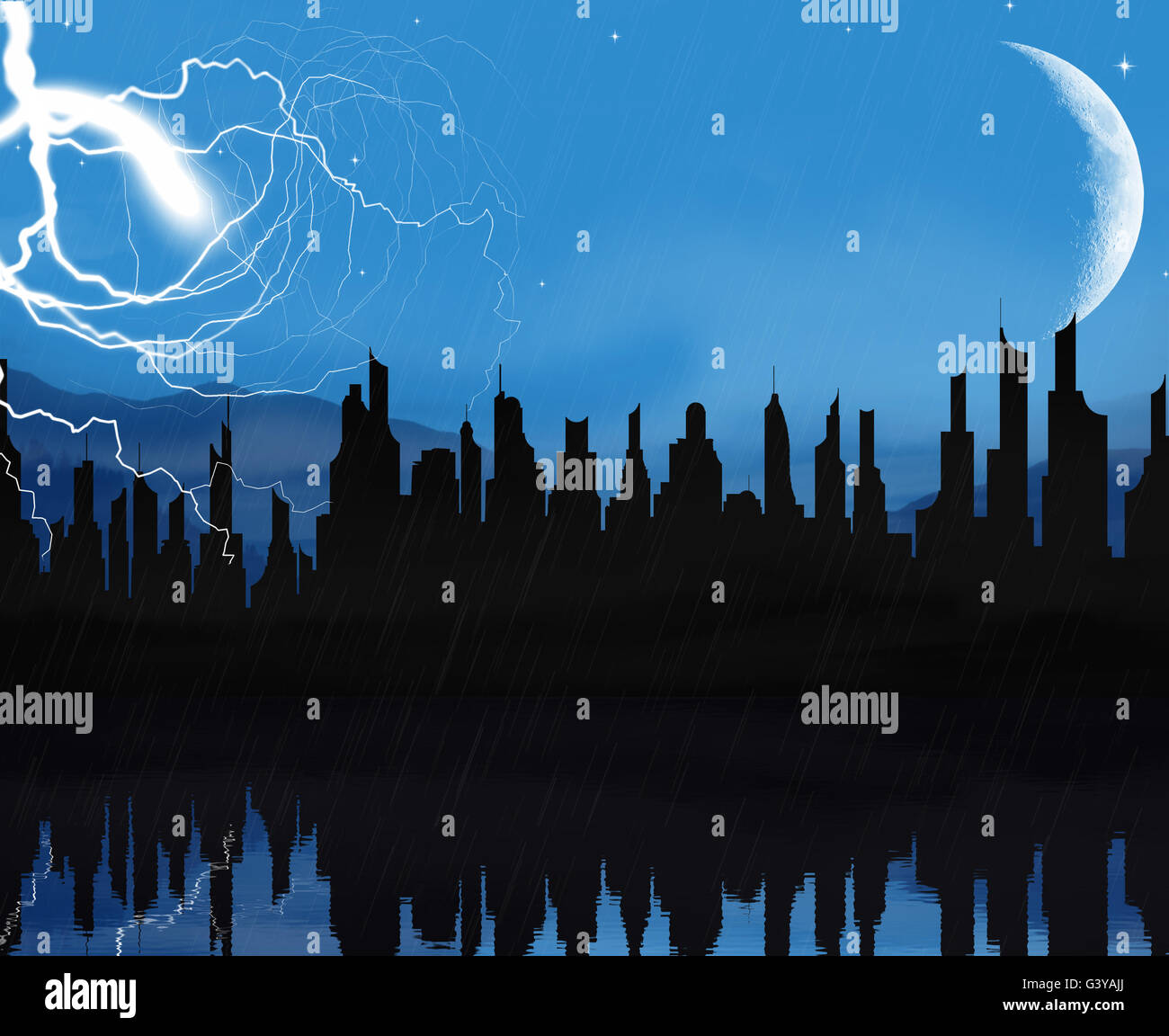 A beautiful storm night in the big city with clouds and rain Stock ...