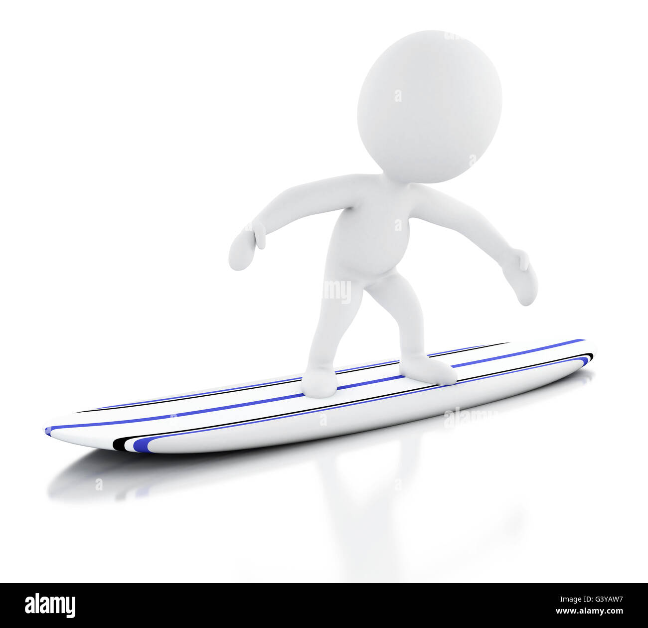 3d renderer image. White people surfing on surfboard. Sport concept ...