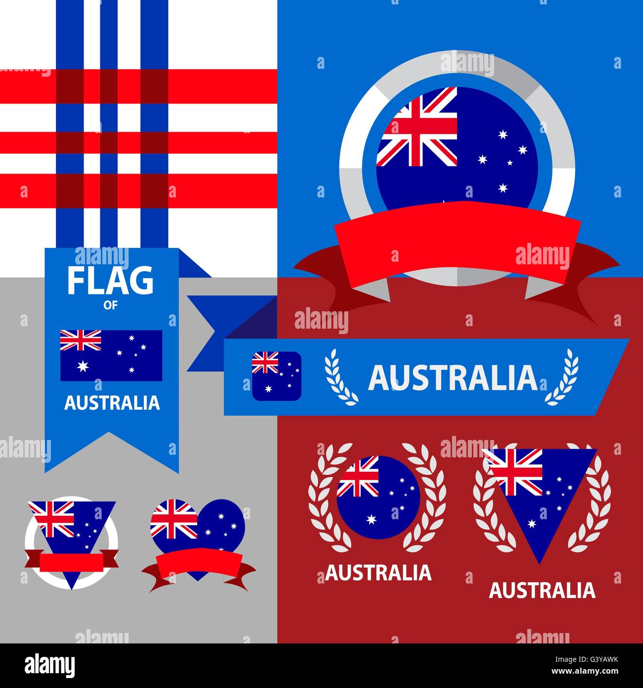 Set of Australia flag, emblem and pattern background Stock Vector Image ...