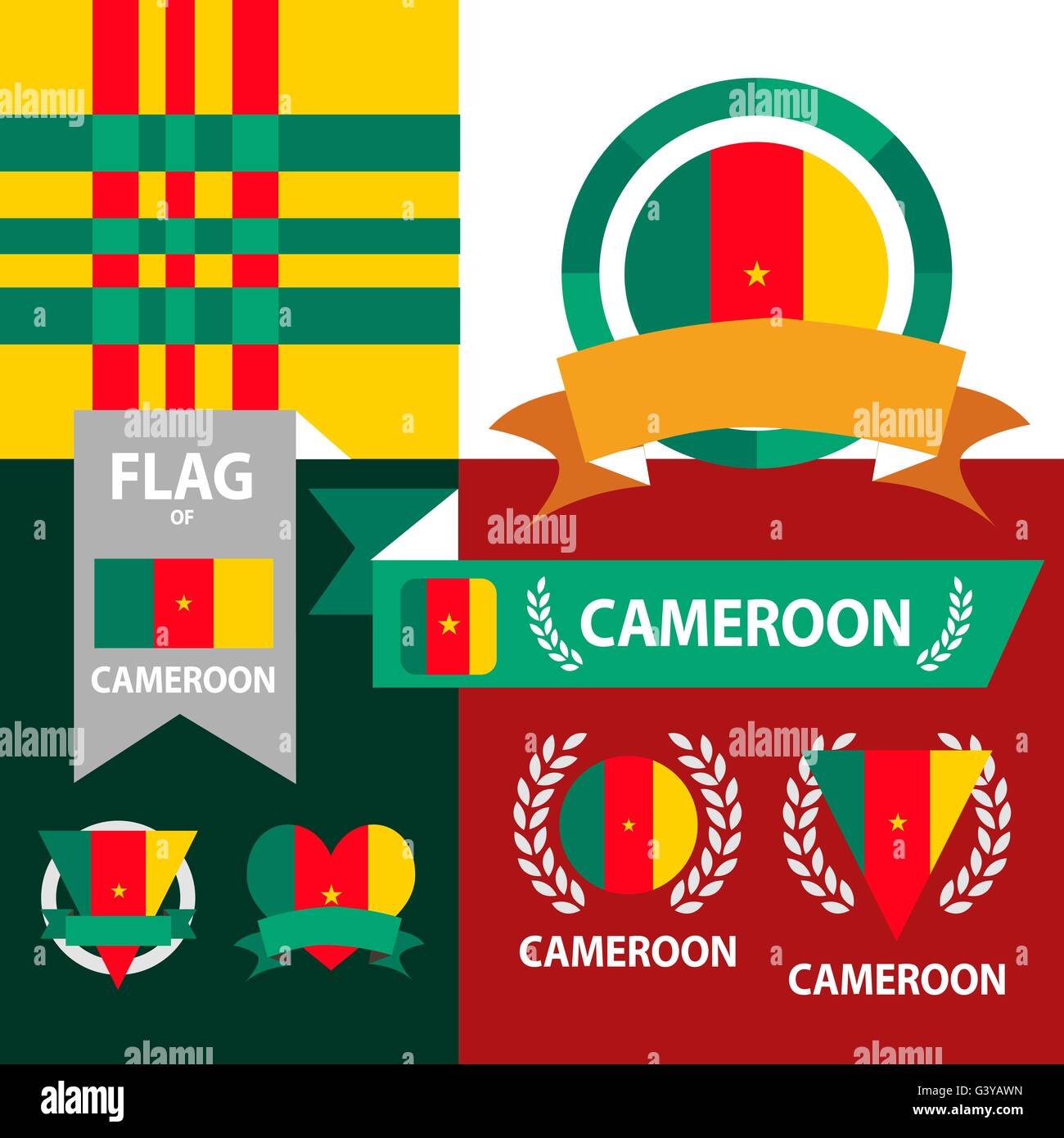 Set of Cameroon flag, emblem and pattern background Stock Vector Image ...