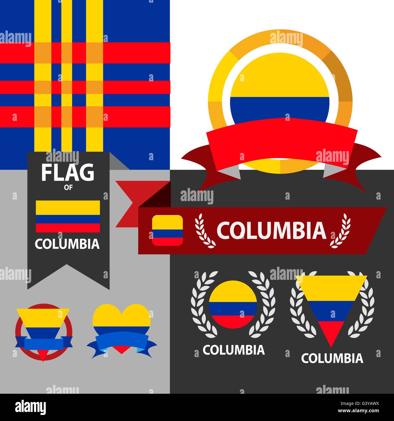 Set of Columbia flag, emblem and pattern background Stock Vector Image ...
