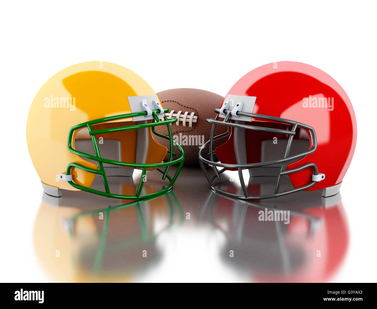 3d renderer image. American football helmets and ball. Sport concept ...