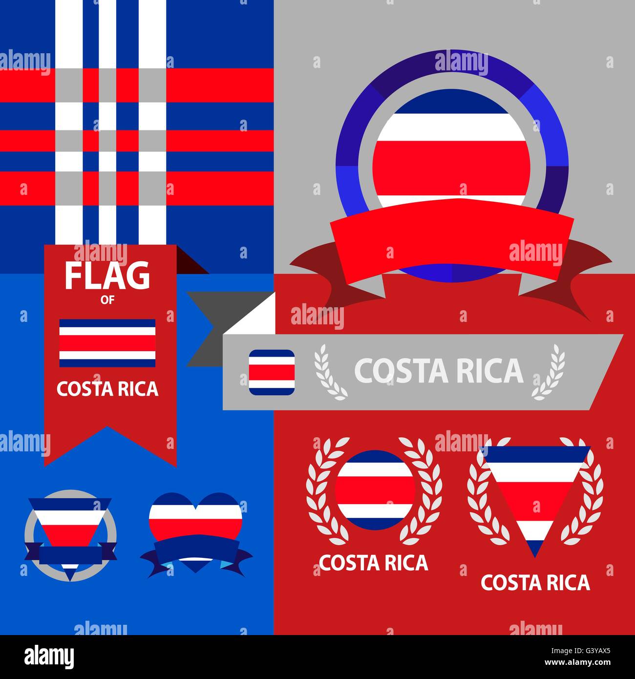 Set of Costa Rica flag, emblem and pattern background Stock Vector ...