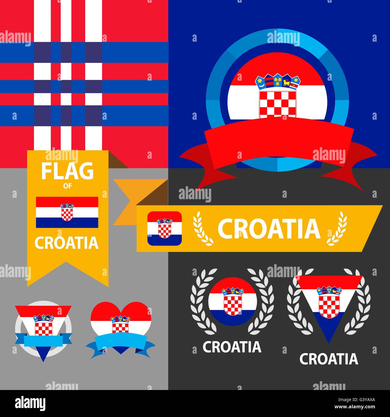 Set of Croatia flag, emblem and pattern background Stock Vector Image ...