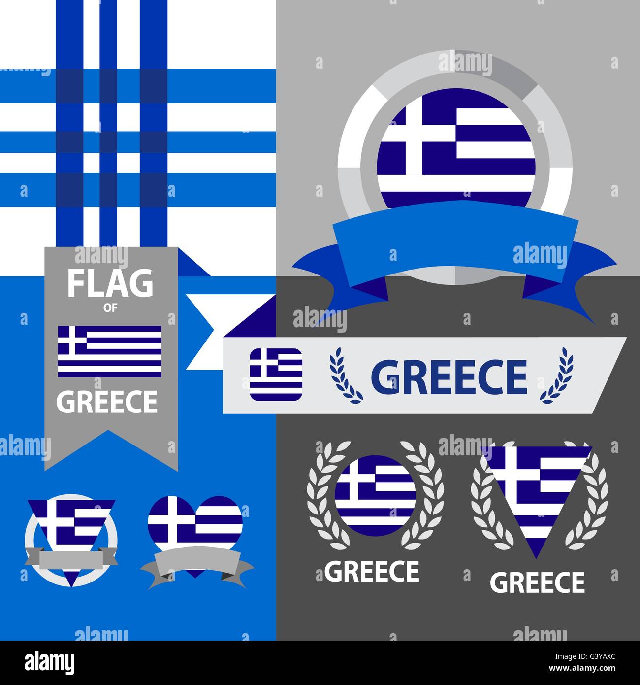 Set of Greece flag, emblem and pattern background Stock Vector Image ...