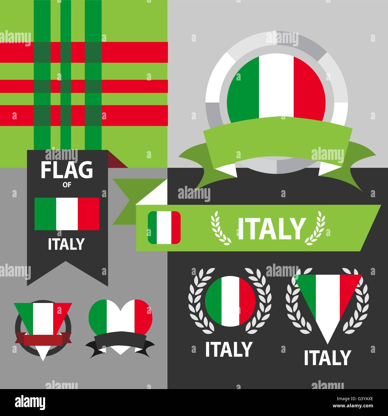 Set of Italy flag, emblem and pattern background Stock Vector Image ...