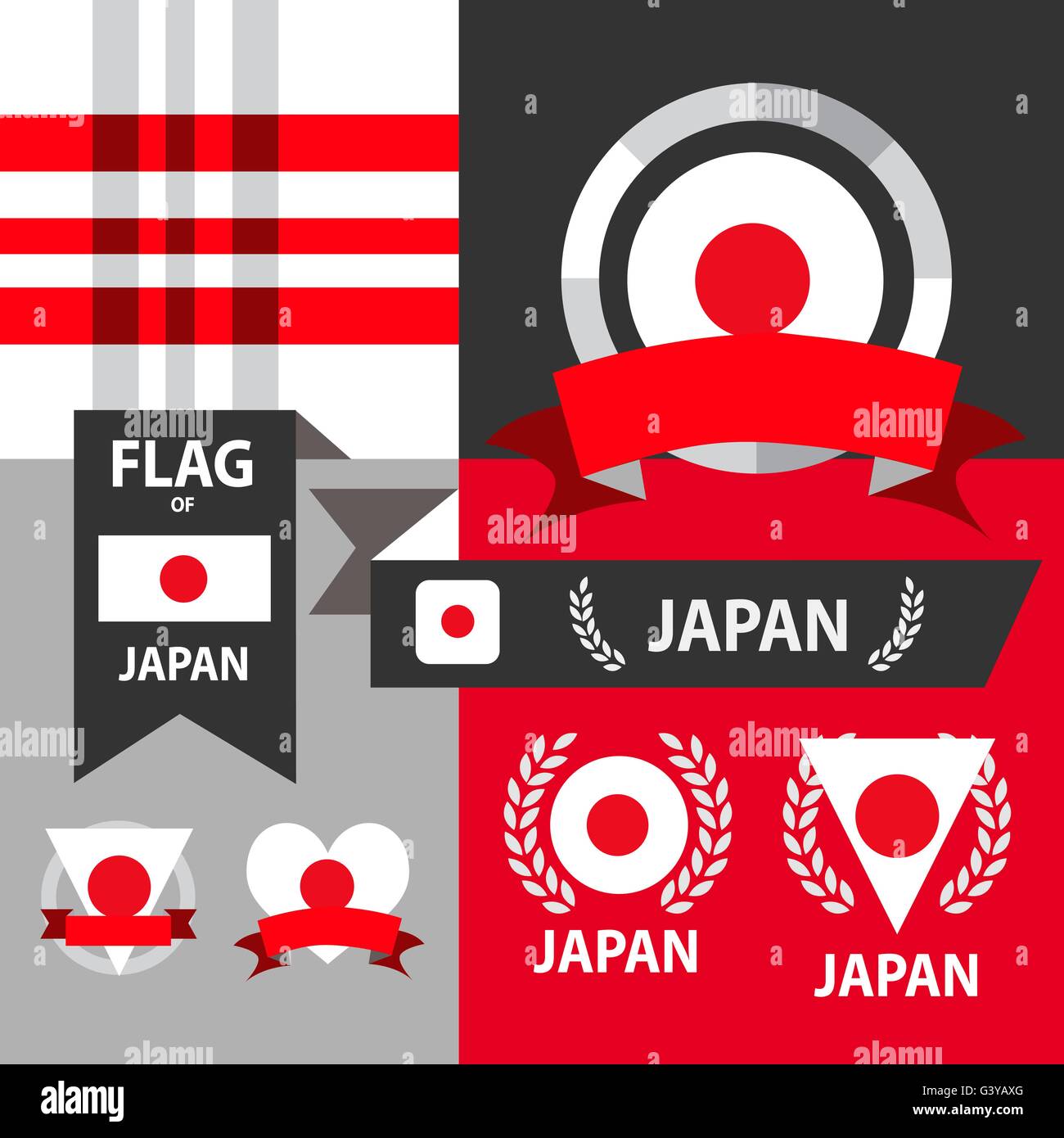 Set of Japan flag, emblem and pattern background Stock Vector Image ...