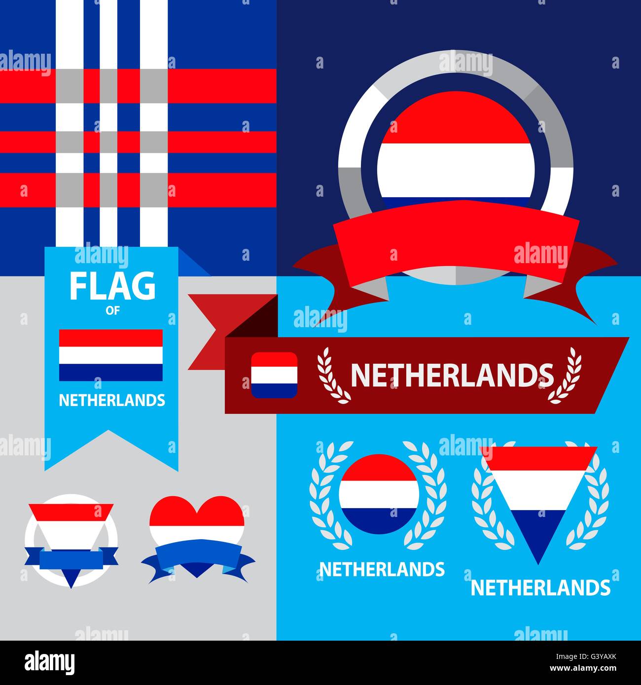 Set of Netherlands flag, emblem and pattern background Stock Vector ...