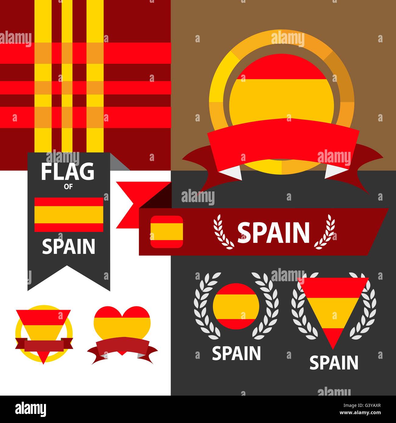 Set of Spain flag, emblem and pattern background Stock Vector Image ...