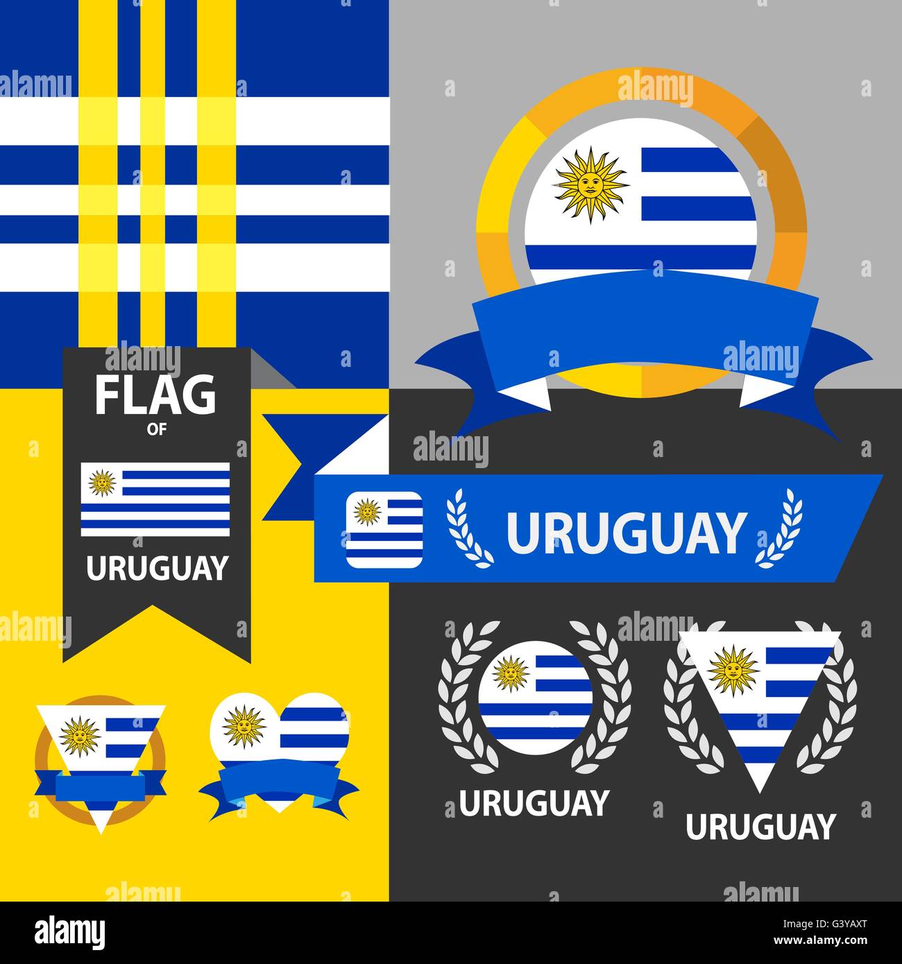 Set of Uruguay flag, emblem and pattern background Stock Vector Image ...