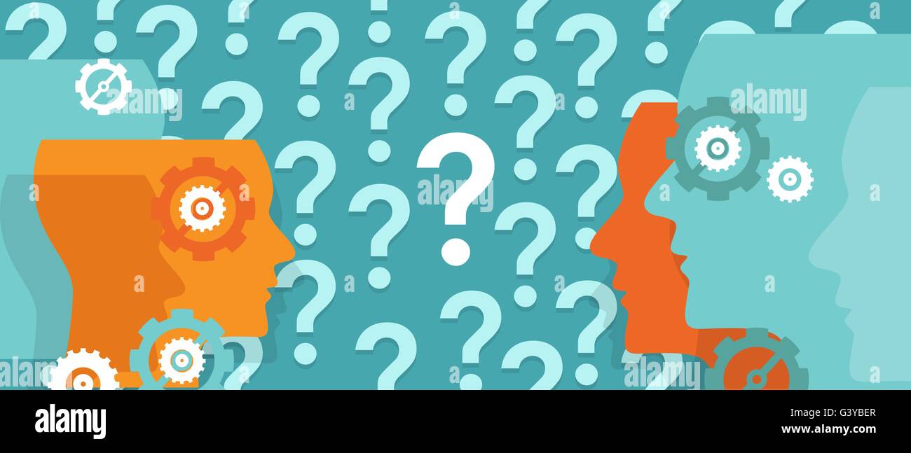 question marks everywhere around head confused team questioning problem ...