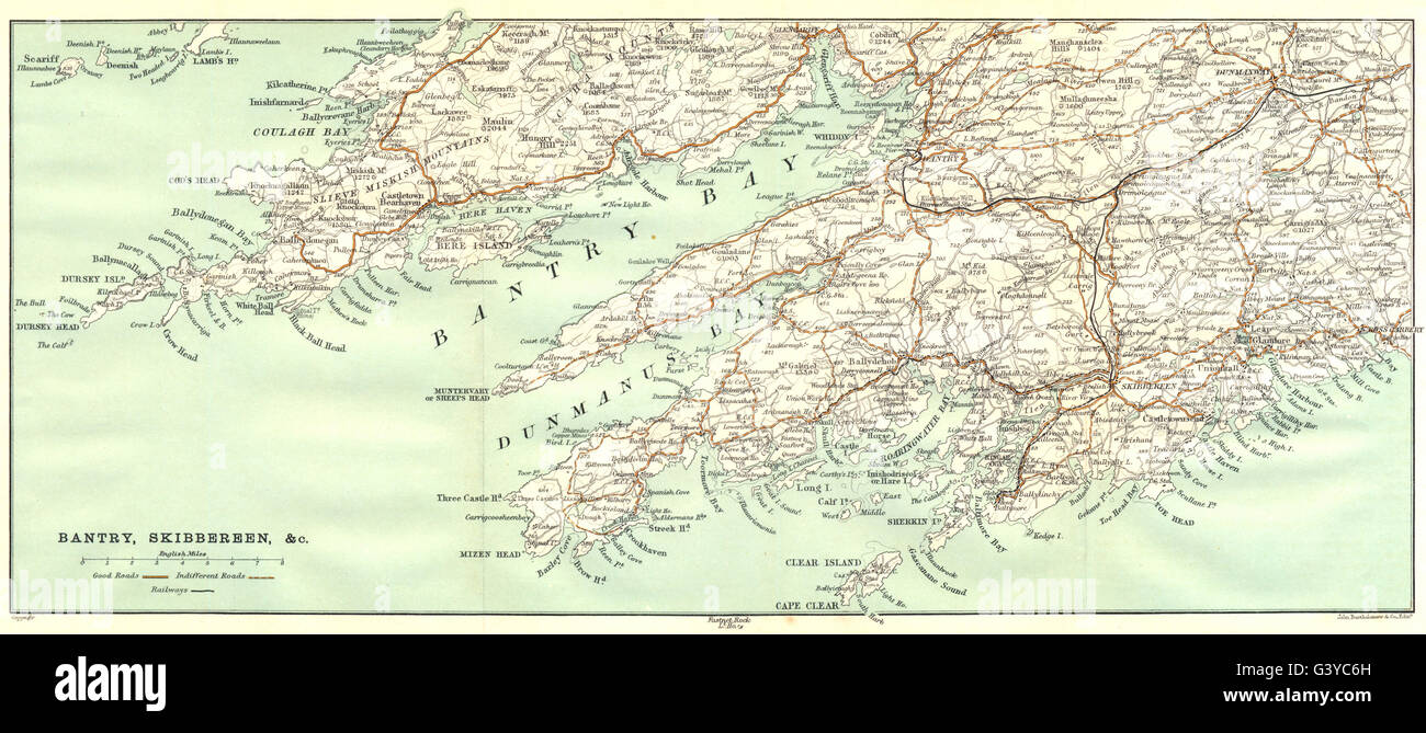 IRELAND: Bantry, Skibbereen & c, 1906 antique map Stock Photo - Alamy