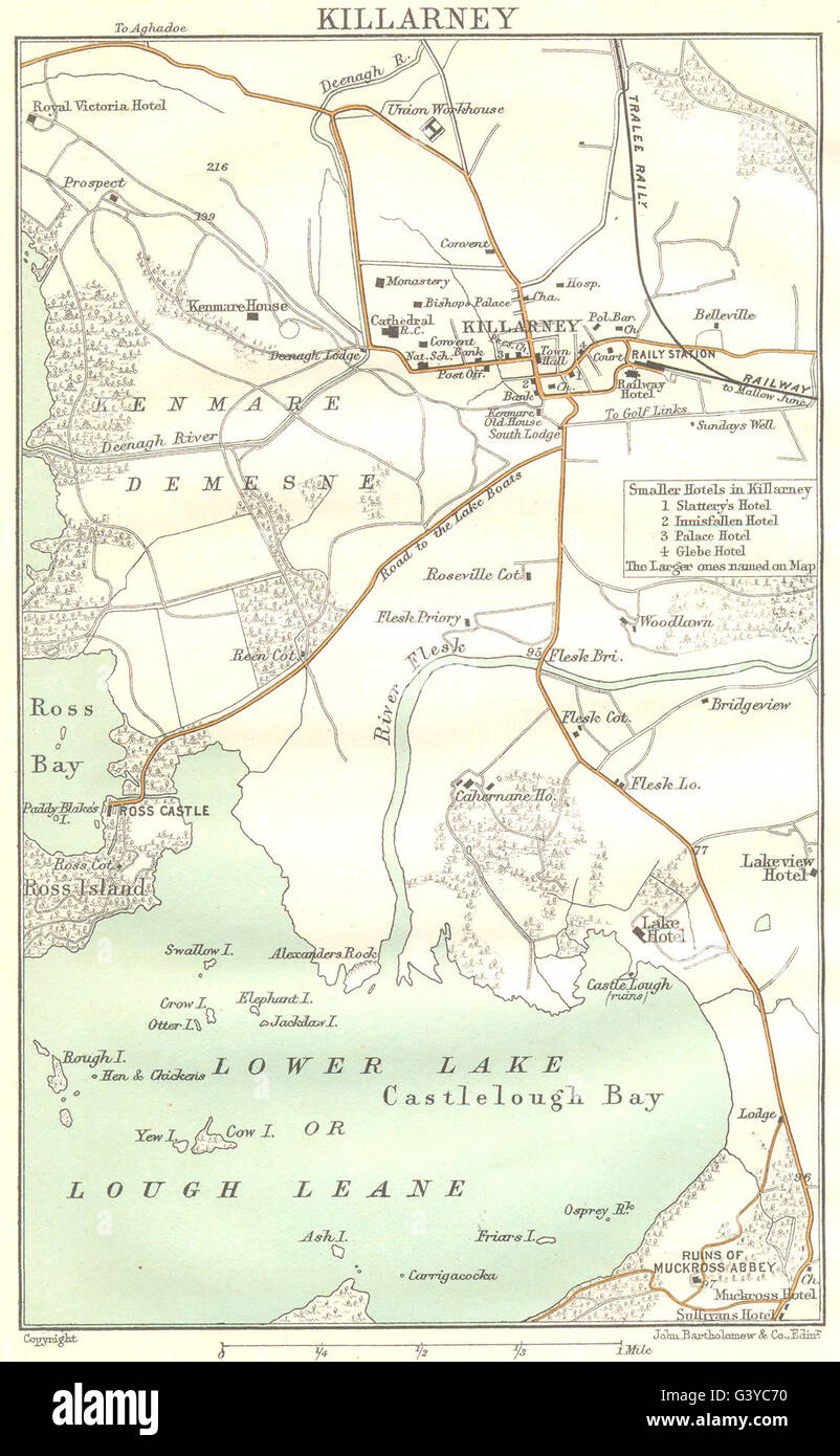 IRELAND: Killarney, 1906 antique map Stock Photo - Alamy