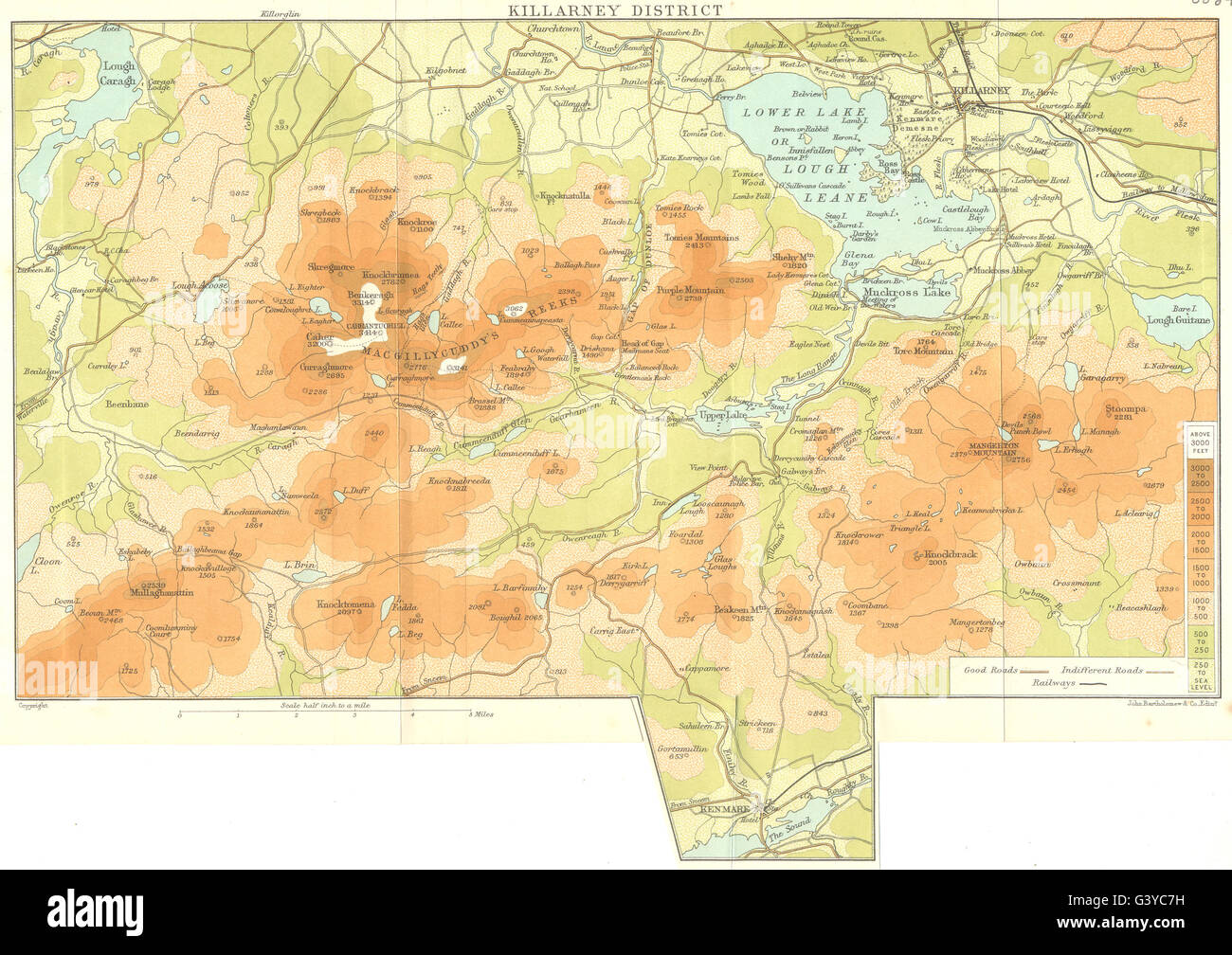 IRELAND: Killarney District, 1906 antique map Stock Photo - Alamy