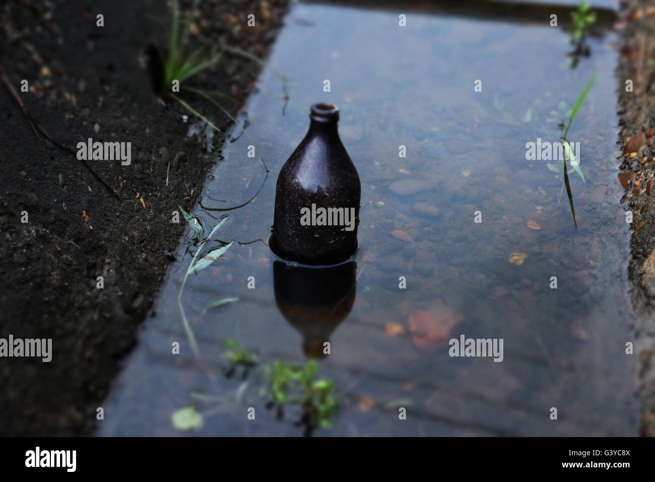 bottle in the sewage drain Stock Photo - Alamy