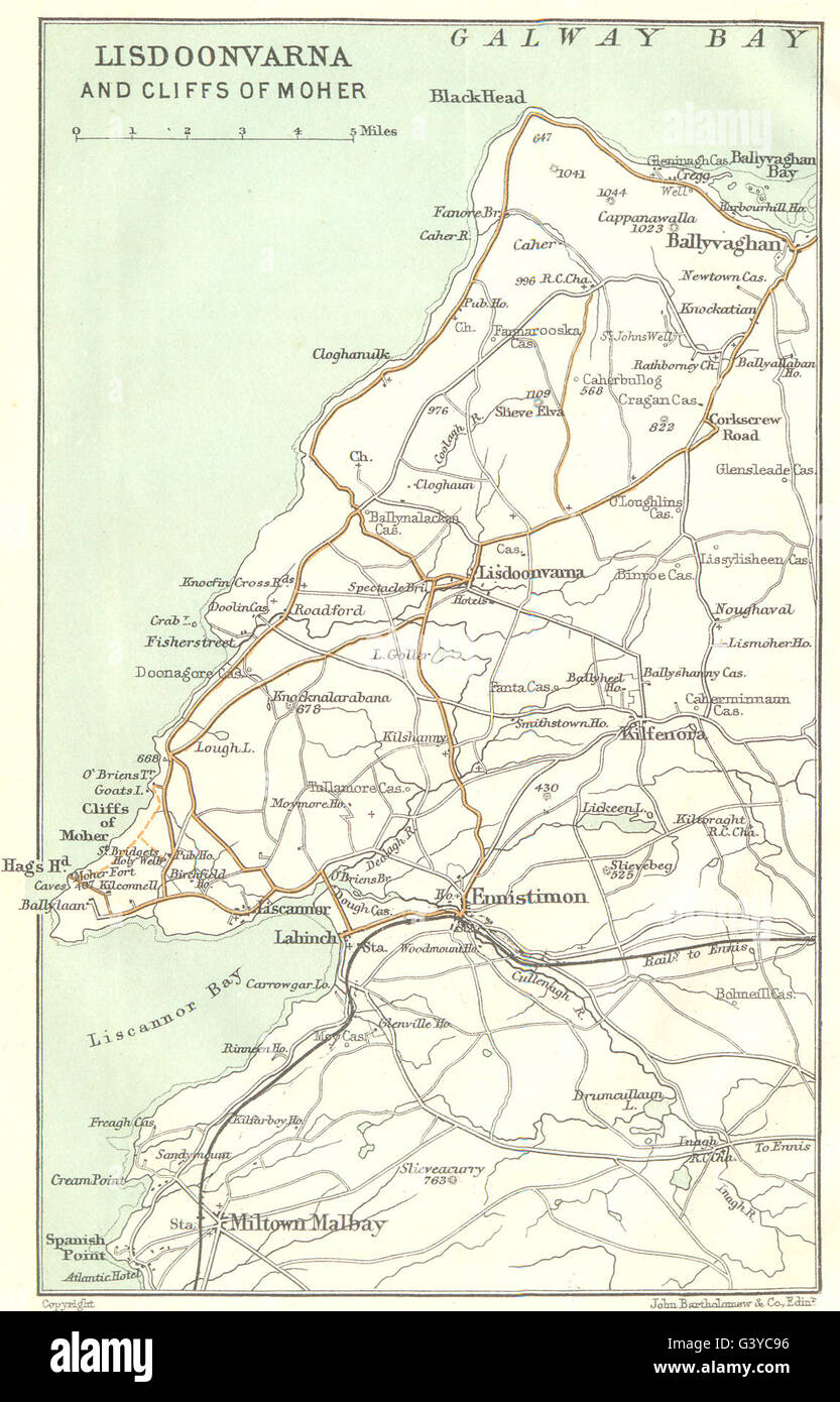 IRELAND: Lisdoonvarna and cliffs of Moher, 1906 antique map Stock Photo ...