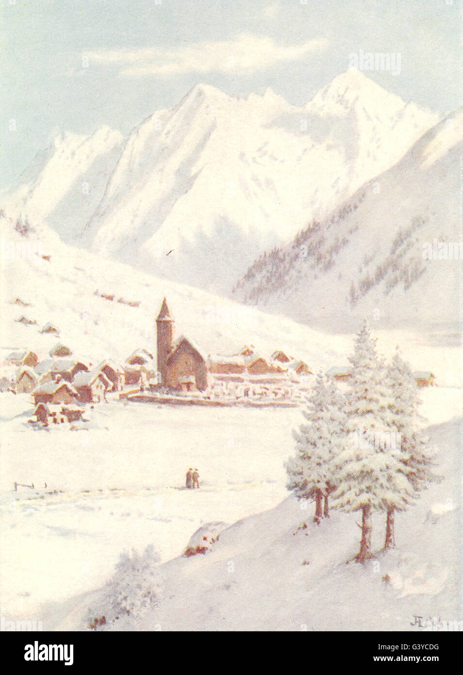 SWITZERLAND: Klosters with Kanarthorn & Weisshorn railroad, antique ...