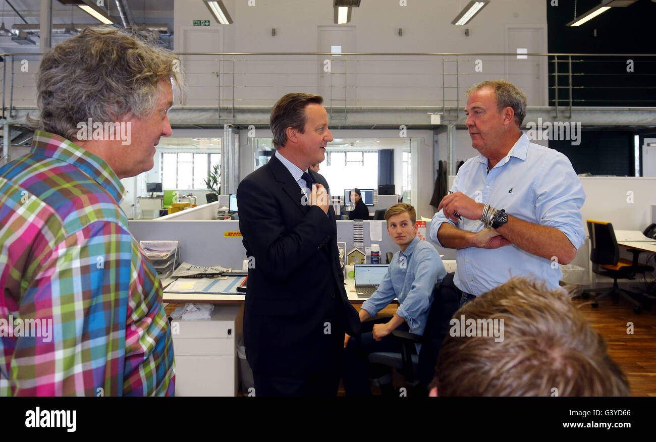 Prime Minister David Cameron meets Jeremy Clarkson and James May during ...