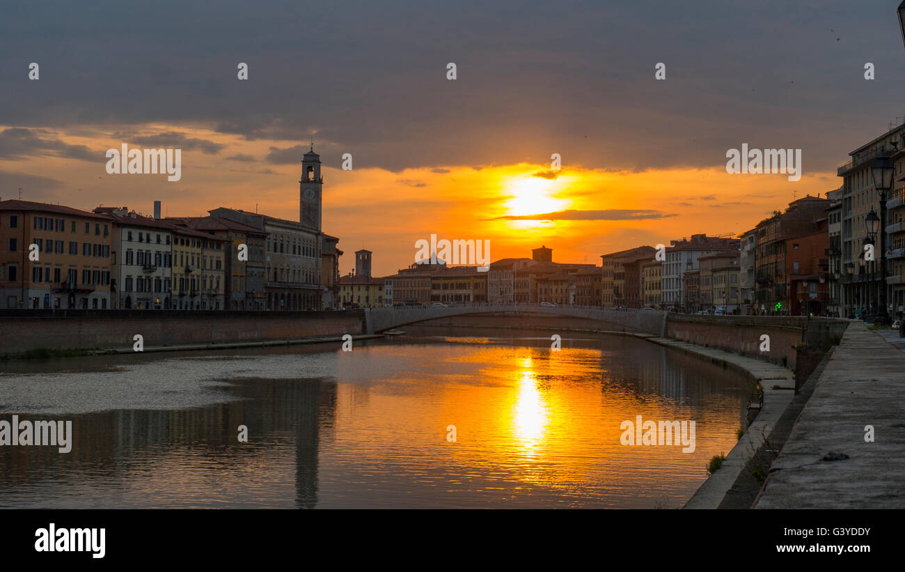 Pisa, Arno river, early evening in Tuscany, Italy, Europe Stock Photo ...