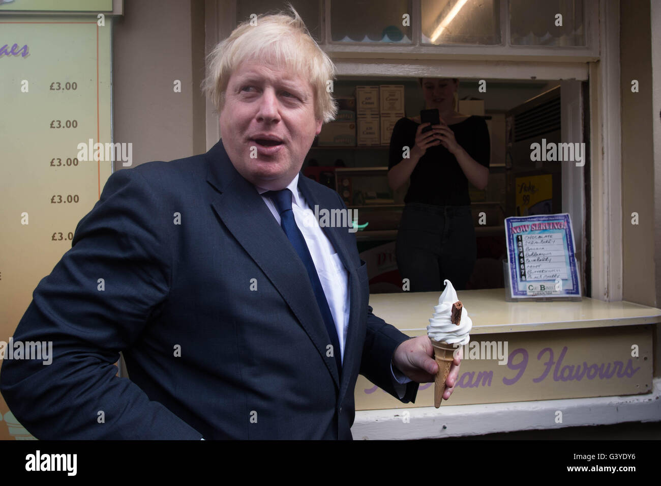 Boris Johnson MP in Cromer, Norfolk, where he is campaigning on behalf ...