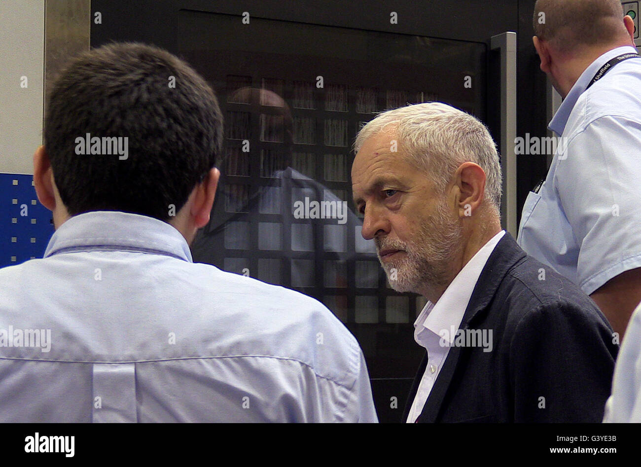 Labour Party leader Jeremy Corbyn meets staff during a visit to the ...