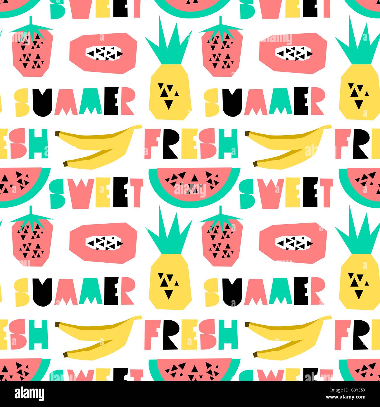 Seamless repeating pattern with geometric letters and fruits in yellow ...