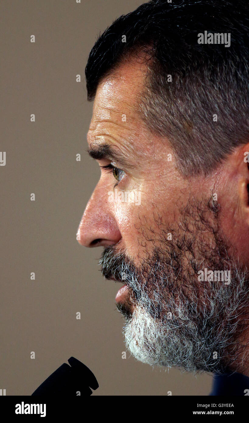 Republic of Ireland assistant manager Roy Keane speaks to the media ...