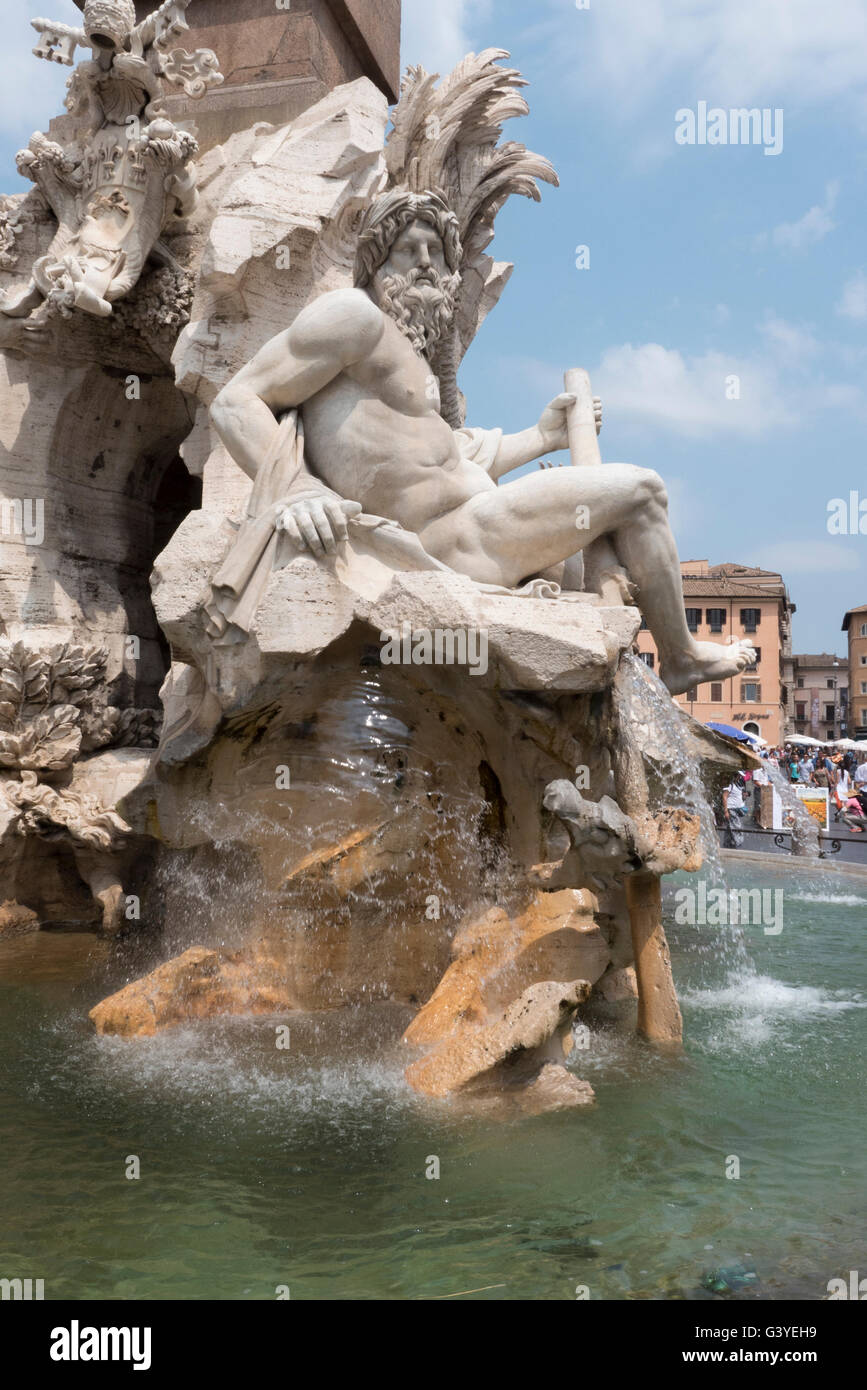 Fontana dei Quattro Fiumi, (fountain of the four rivers) detail showing ...