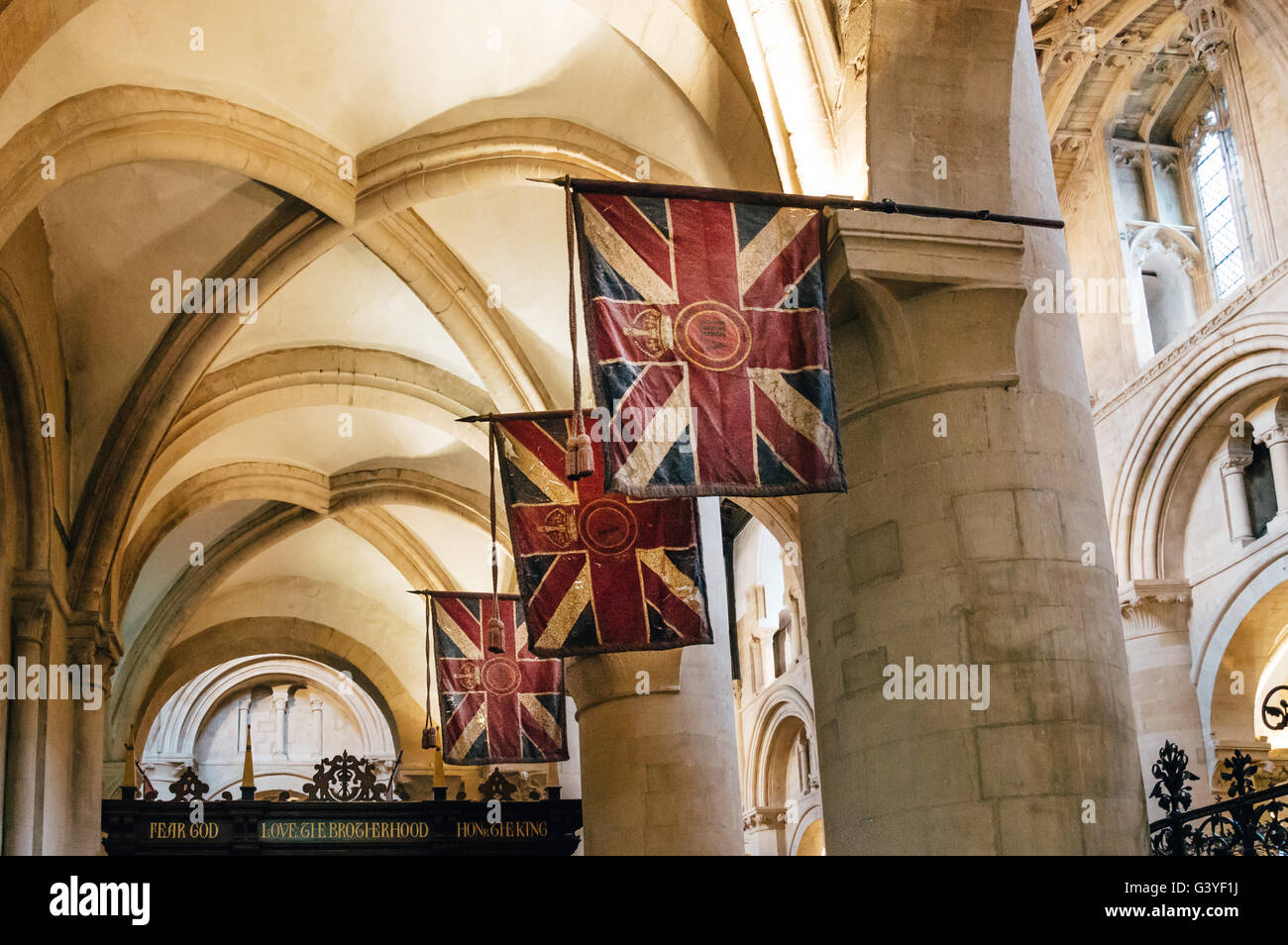 Oxford, UK - August 12, 2015: View of the Union Jack flags in the ...
