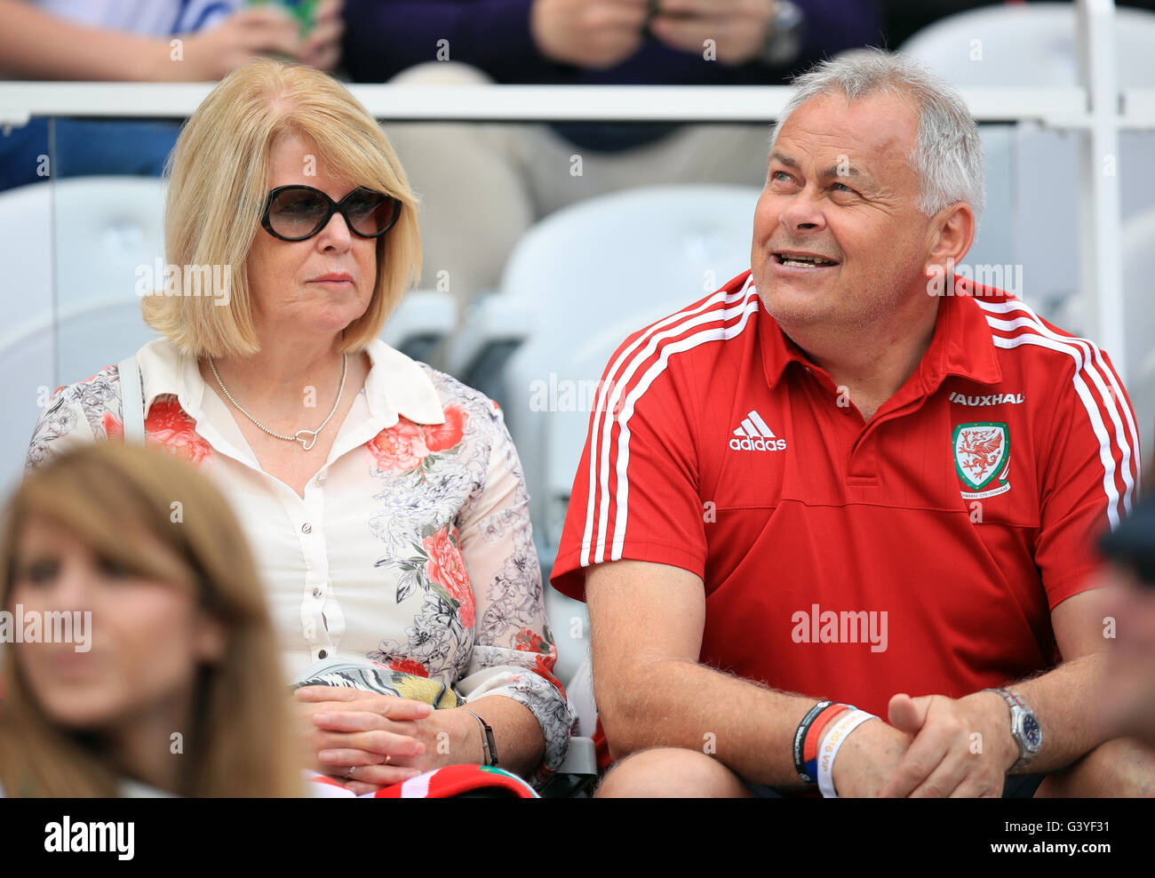 Parents of Wales' Gareth Bale, Debbie and Frank, in the stands during ...
