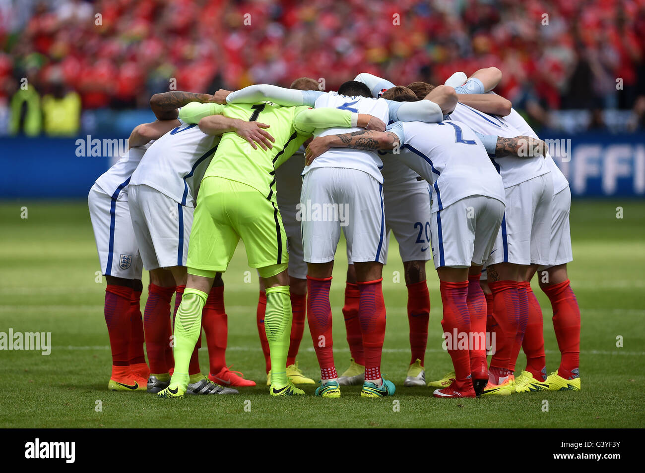 England players form a group huddle before kick off during the UEFA ...