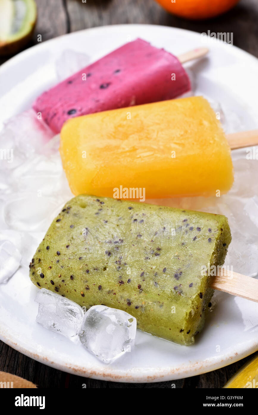 Summer dessert popsicles from fruits, shallow depth of field Stock ...