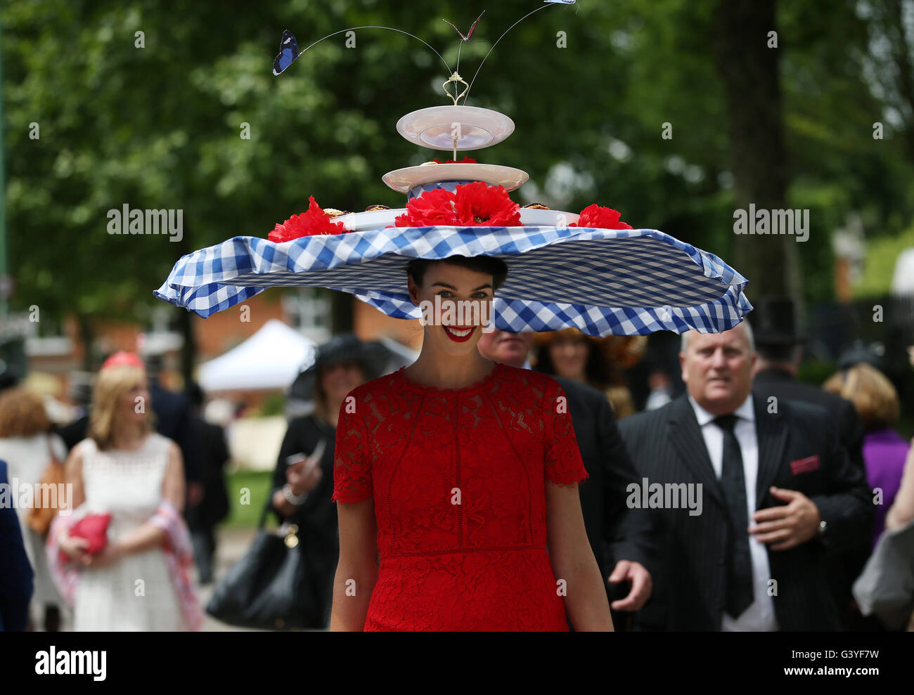 Model Fiona Fudge arrives on day three of Royal Ascot 2016, at Ascot ...