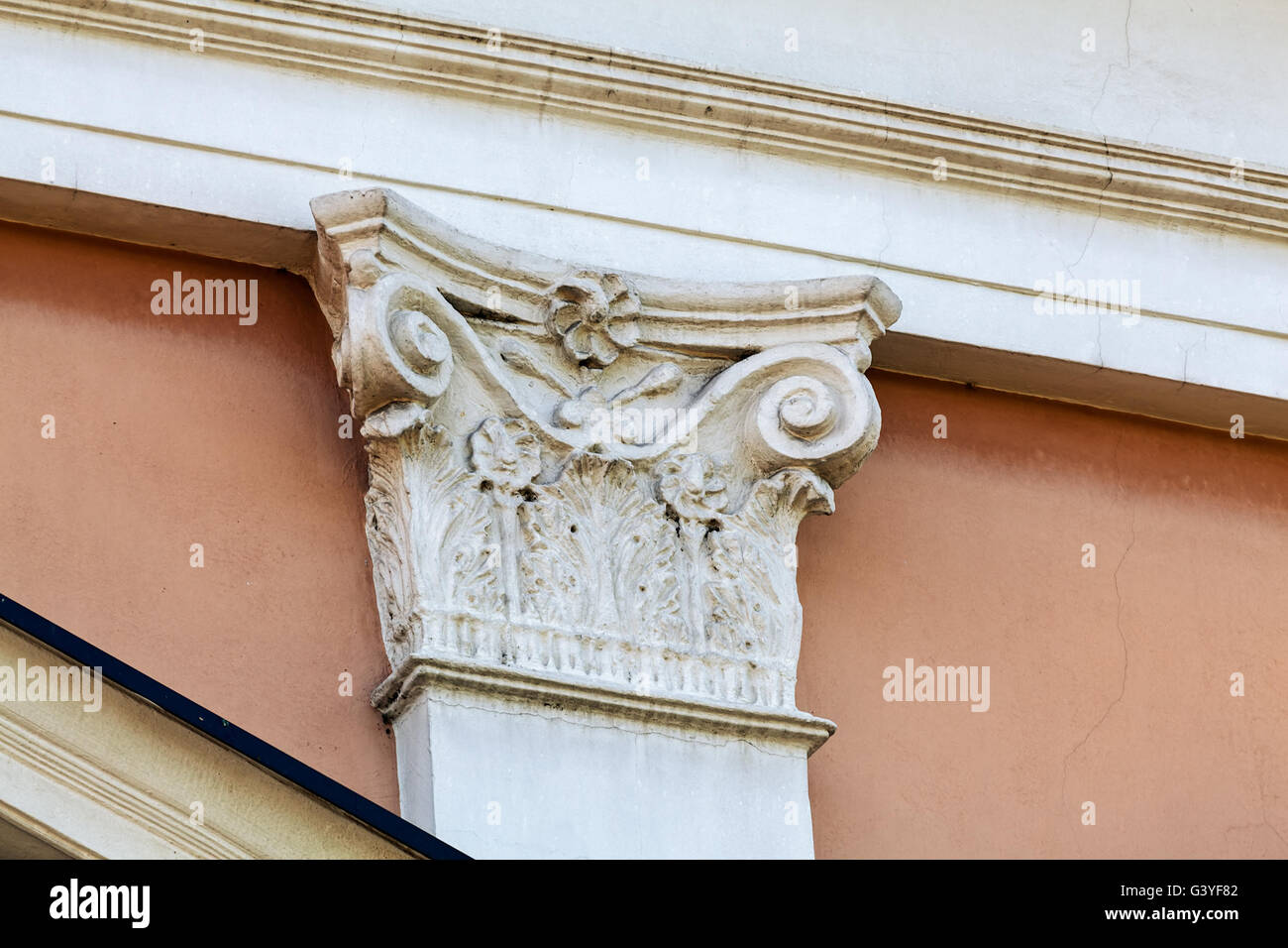 stone facade on classical building with ornaments and sculptures Stock ...