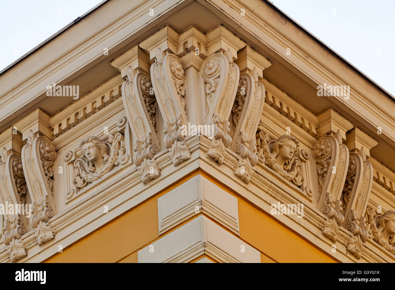 stone facade on classical building with ornaments and sculptures Stock ...