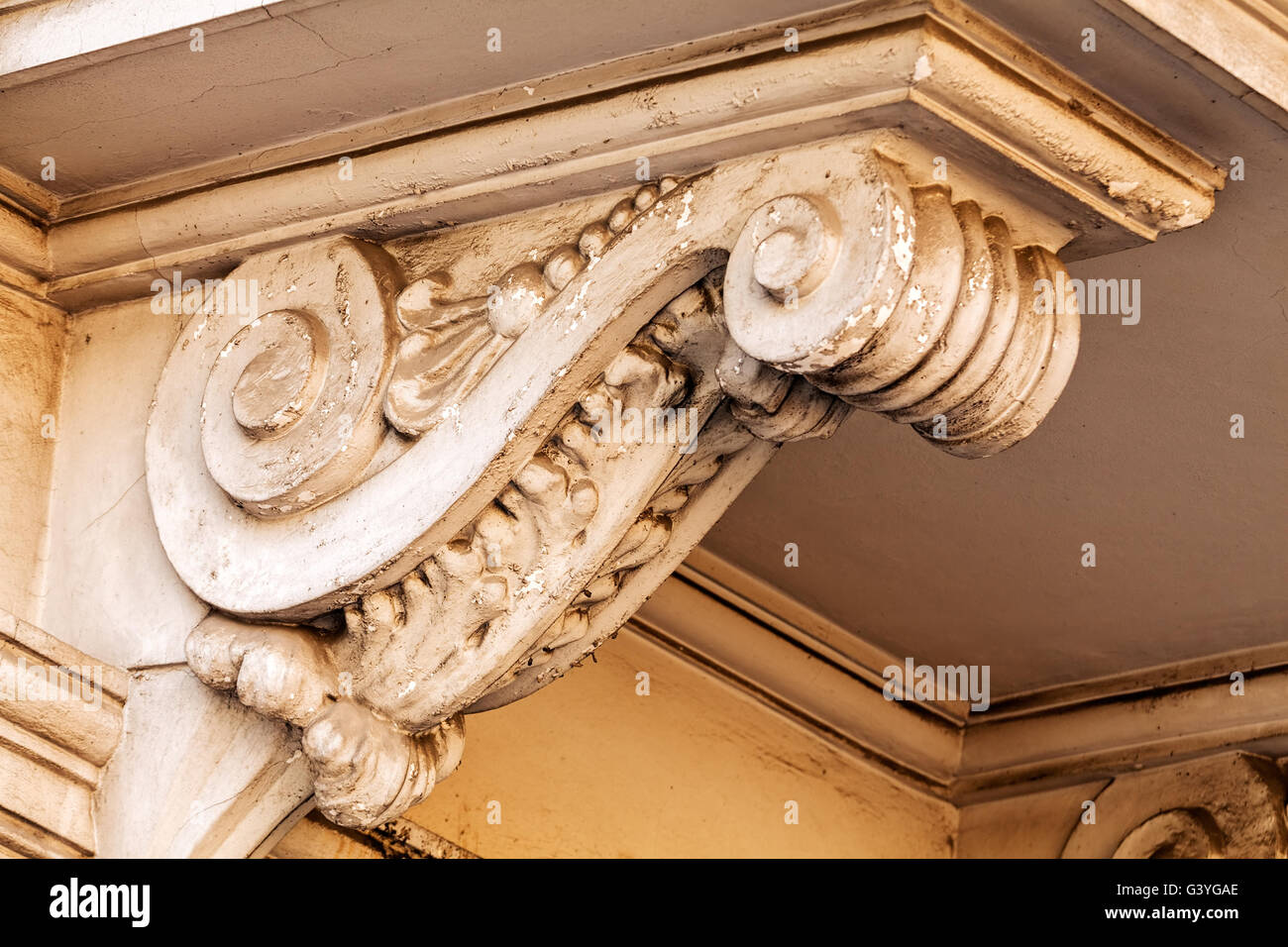 stone facade on classical building with ornaments and sculptures Stock ...