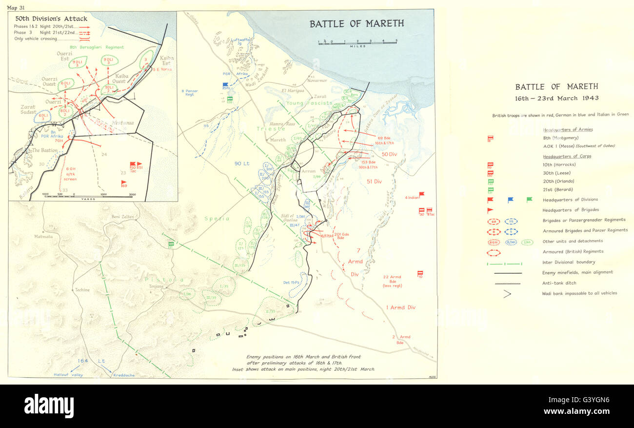 TUNISIA: Battle of Mareth 1943, 1966 vintage map Stock Photo - Alamy