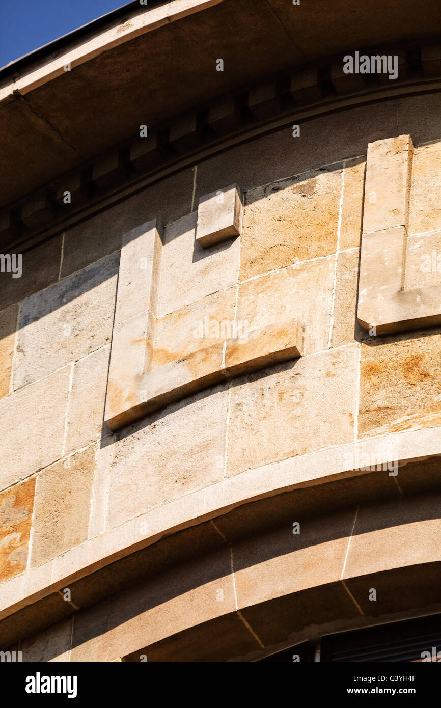 stone facade on classical building with ornaments and sculptures Stock ...