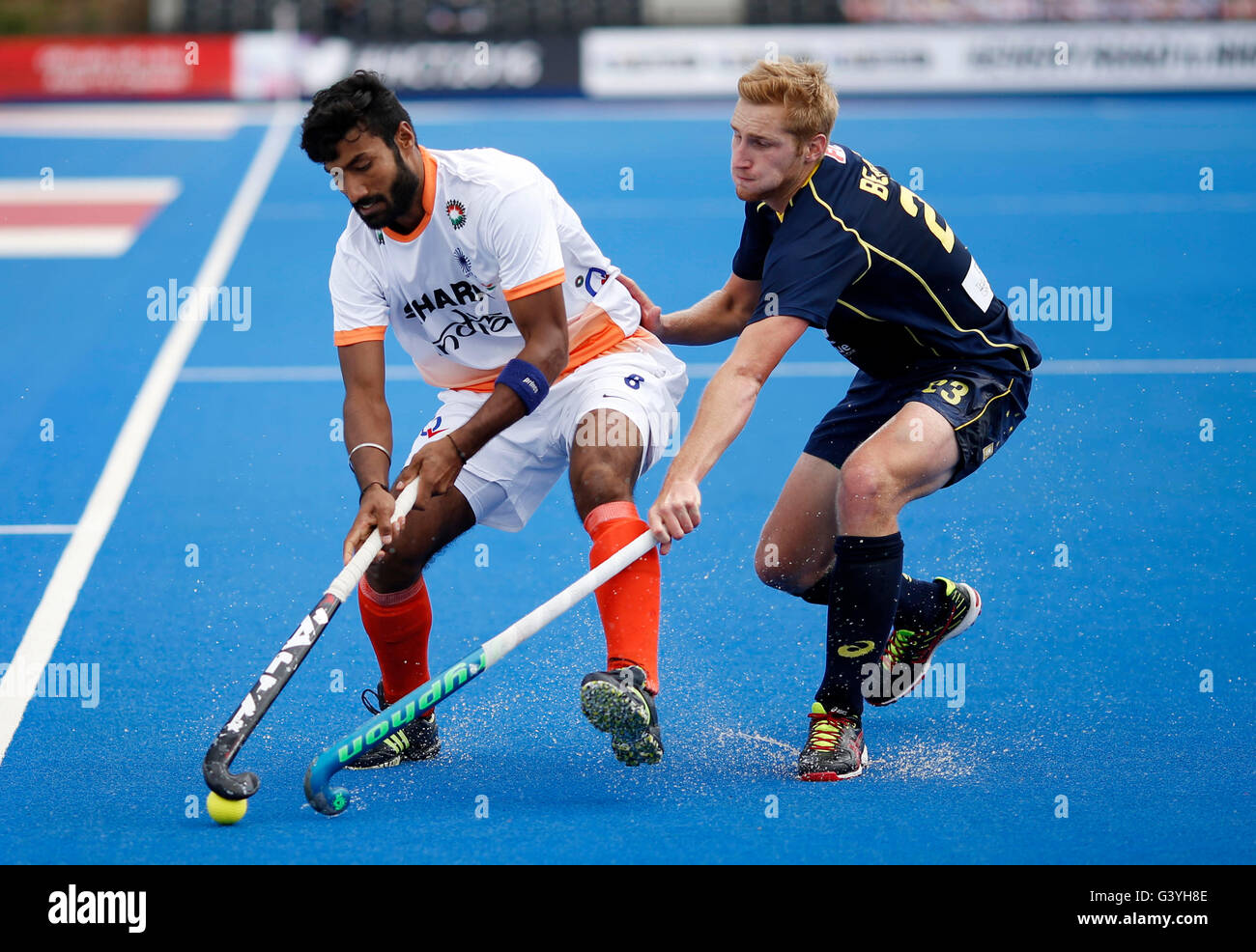Australia's Daniel Beale and India's Surender Kumar during the pool ...