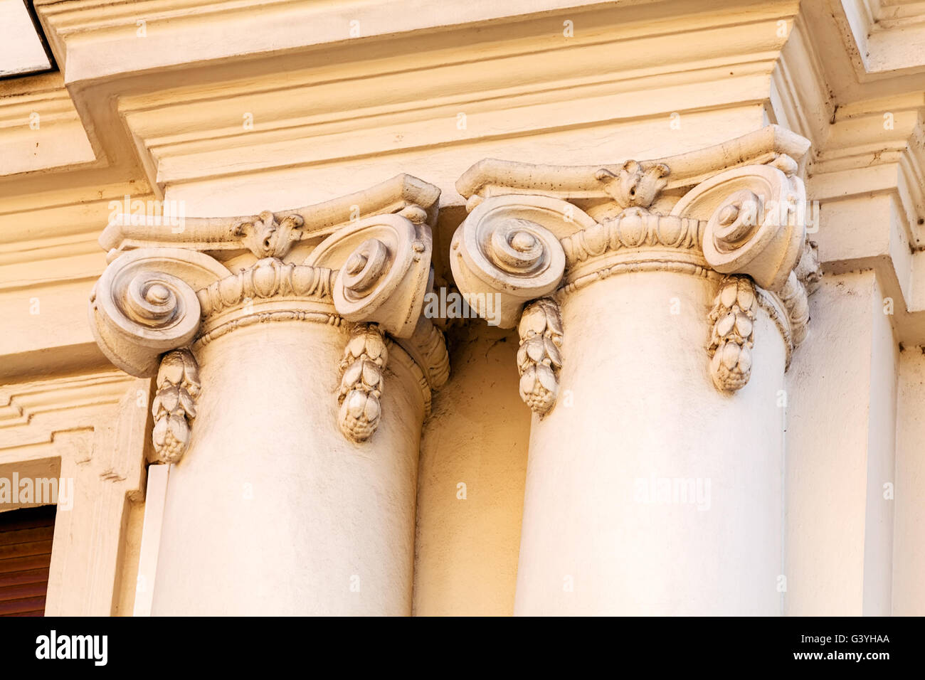 stone facade on classical building with ornaments and sculptures Stock ...