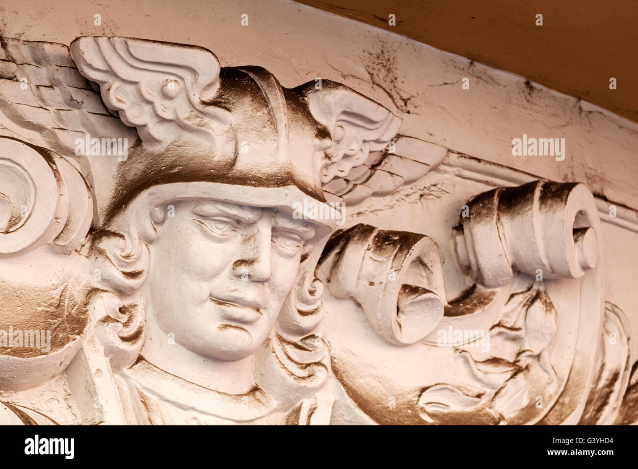stone facade on classical building with ornaments and sculptures Stock ...