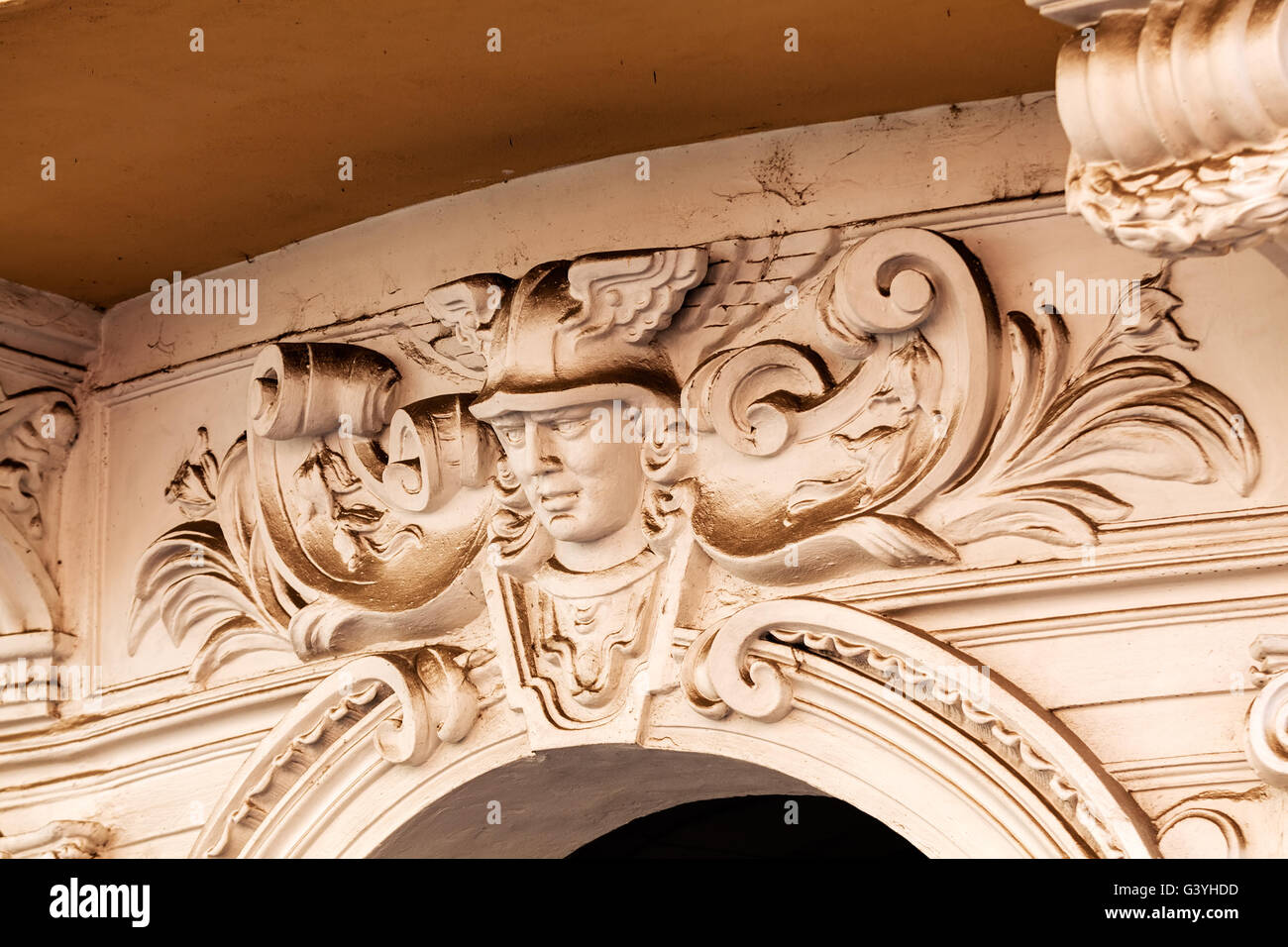 stone facade on classical building with ornaments and sculptures Stock ...