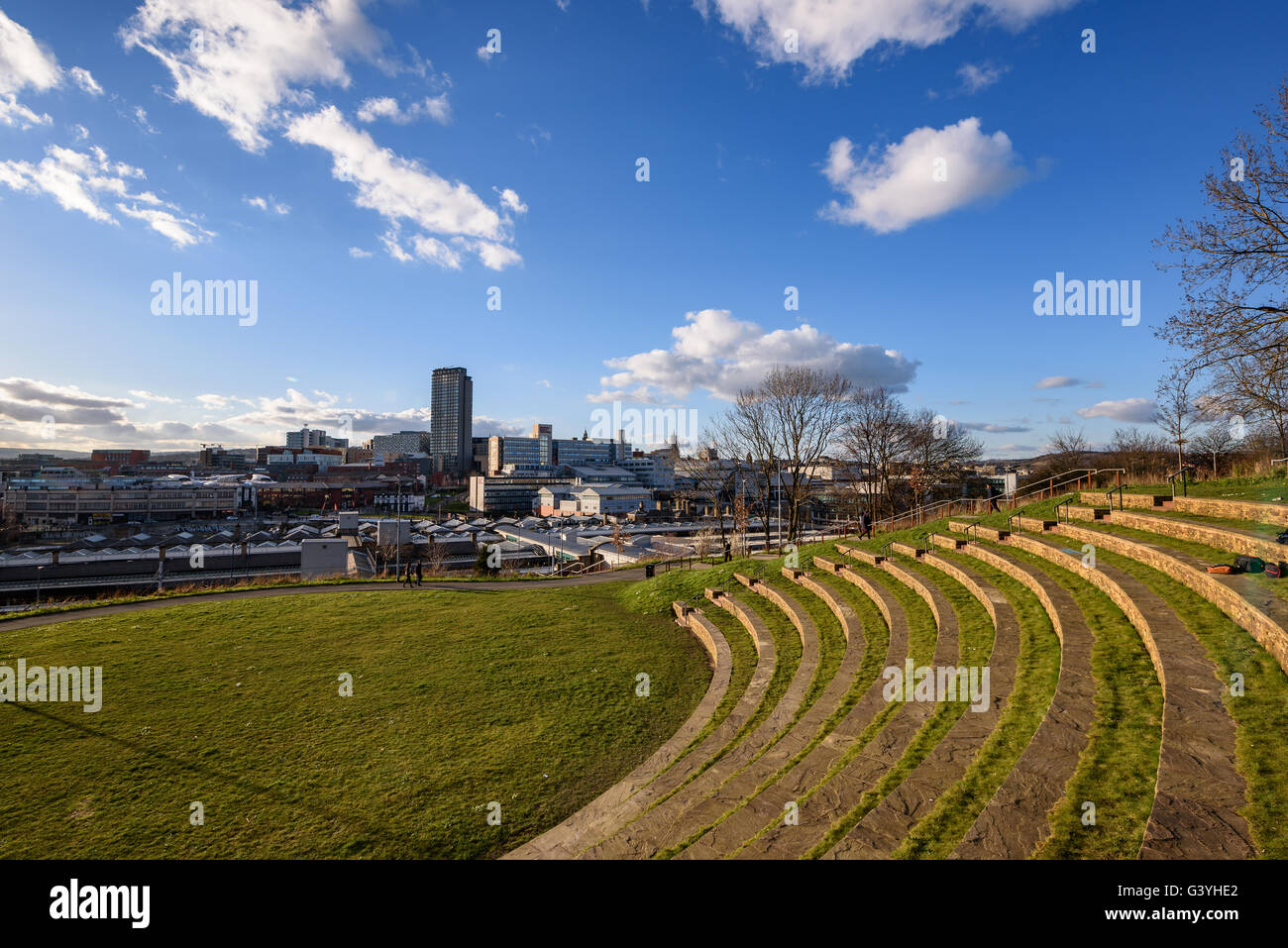 The skyline of the city of Sheffield, South Yorkshire seen from the ...