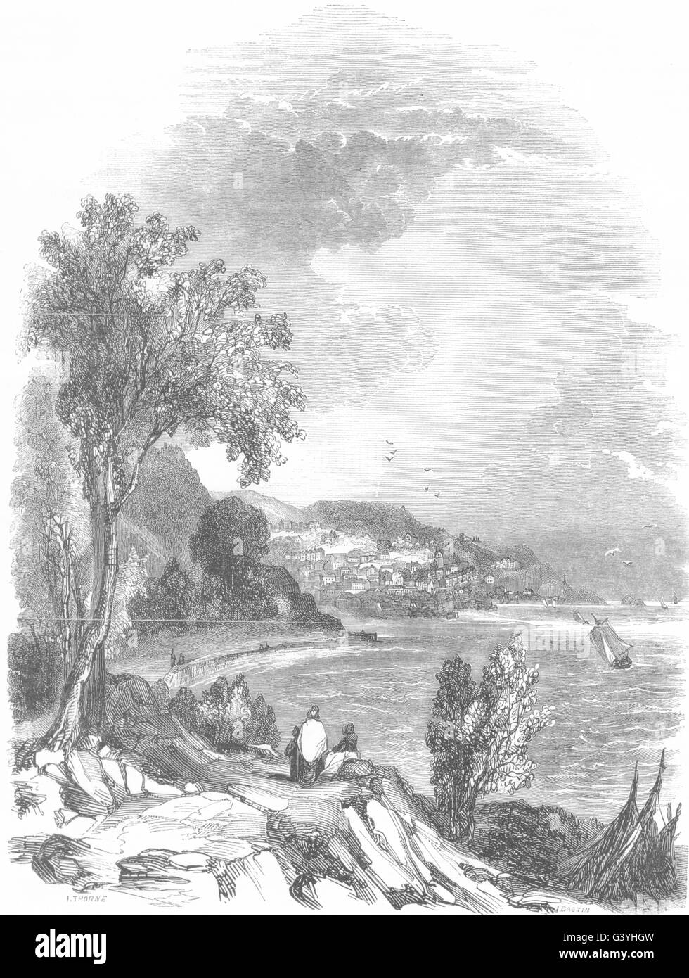 DEVON: Torquay, antique print 1850 Stock Photo - Alamy
