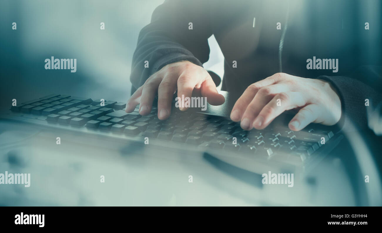 Hacker typing on futuristic computer hi-res stock photography and images - Alamy