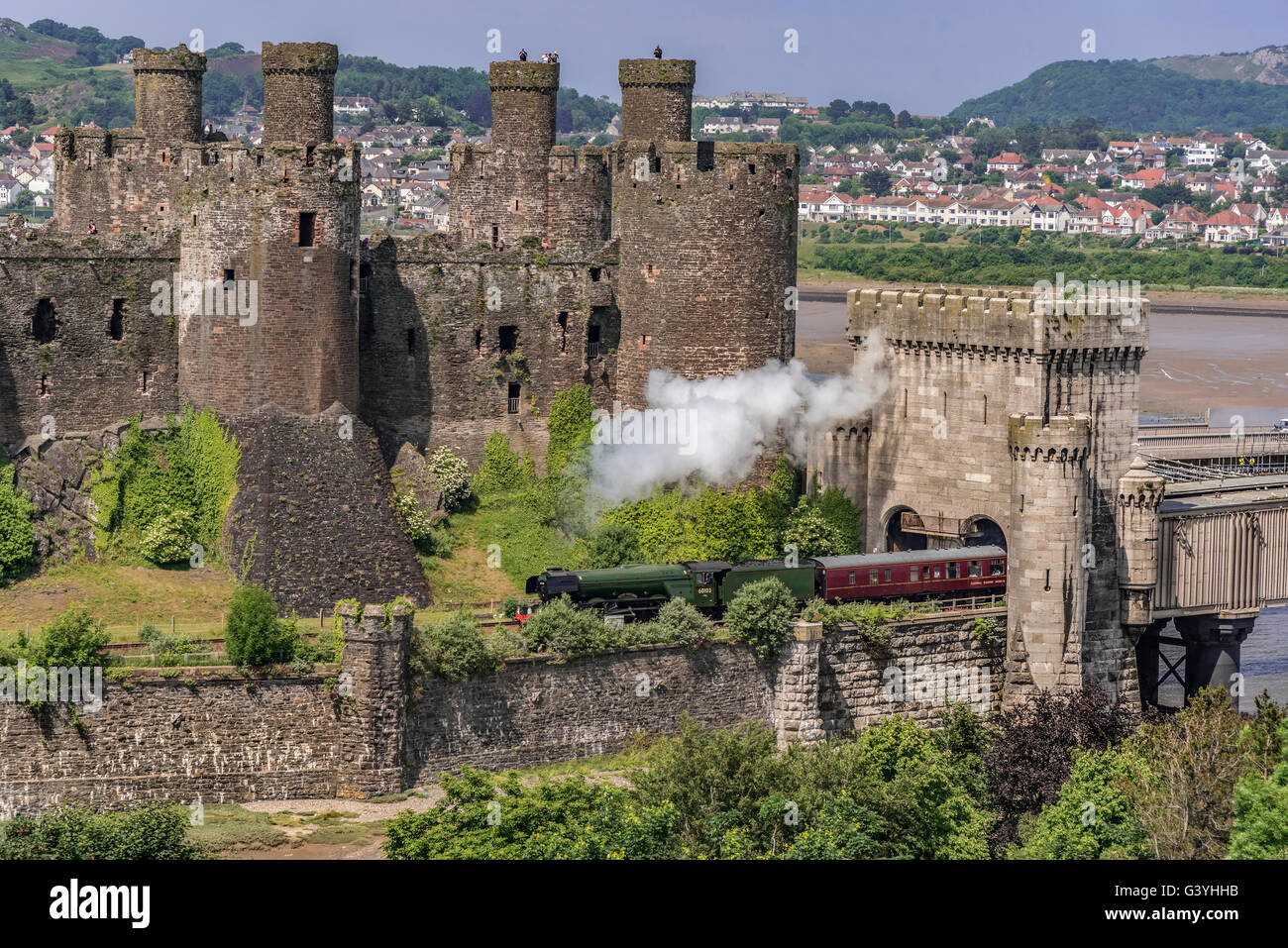 Conwy Castle Clwyd North Wales on the river Conwy. Conway The Flying ...