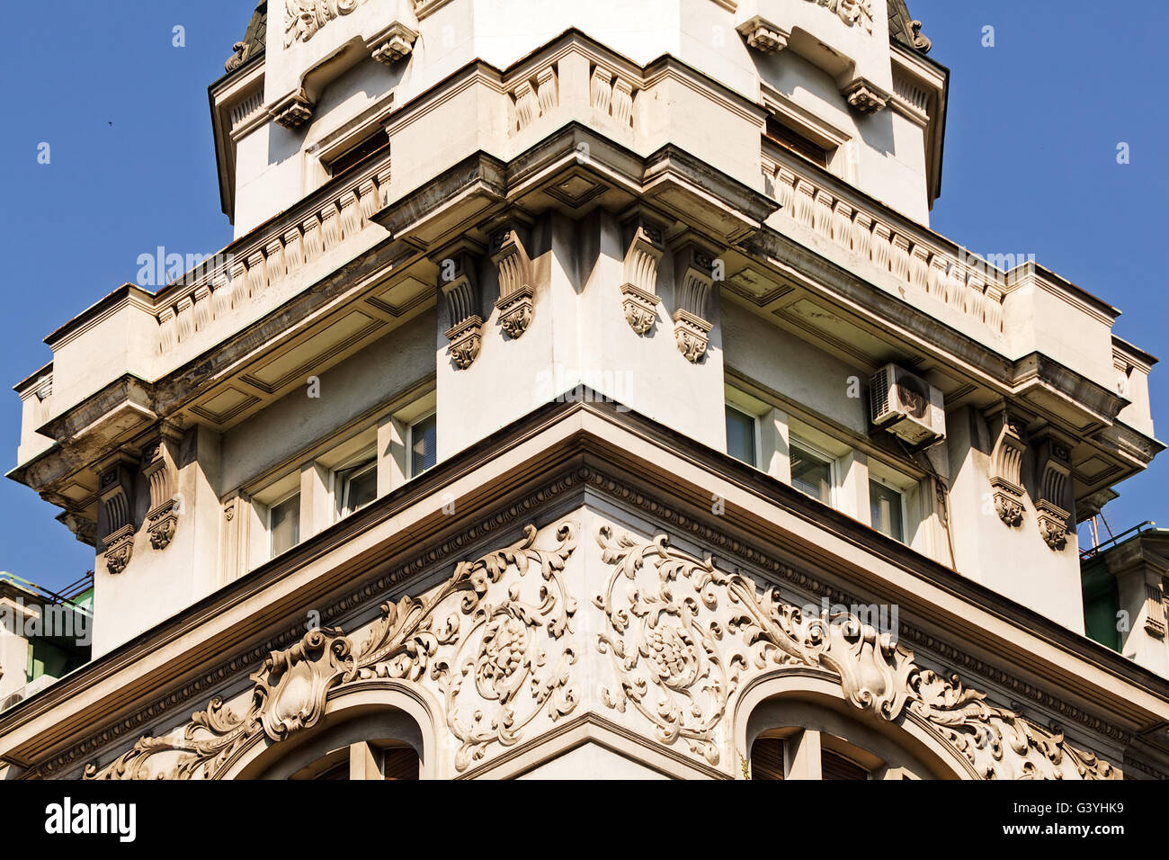 stone facade on classical building with ornaments and sculptures Stock ...