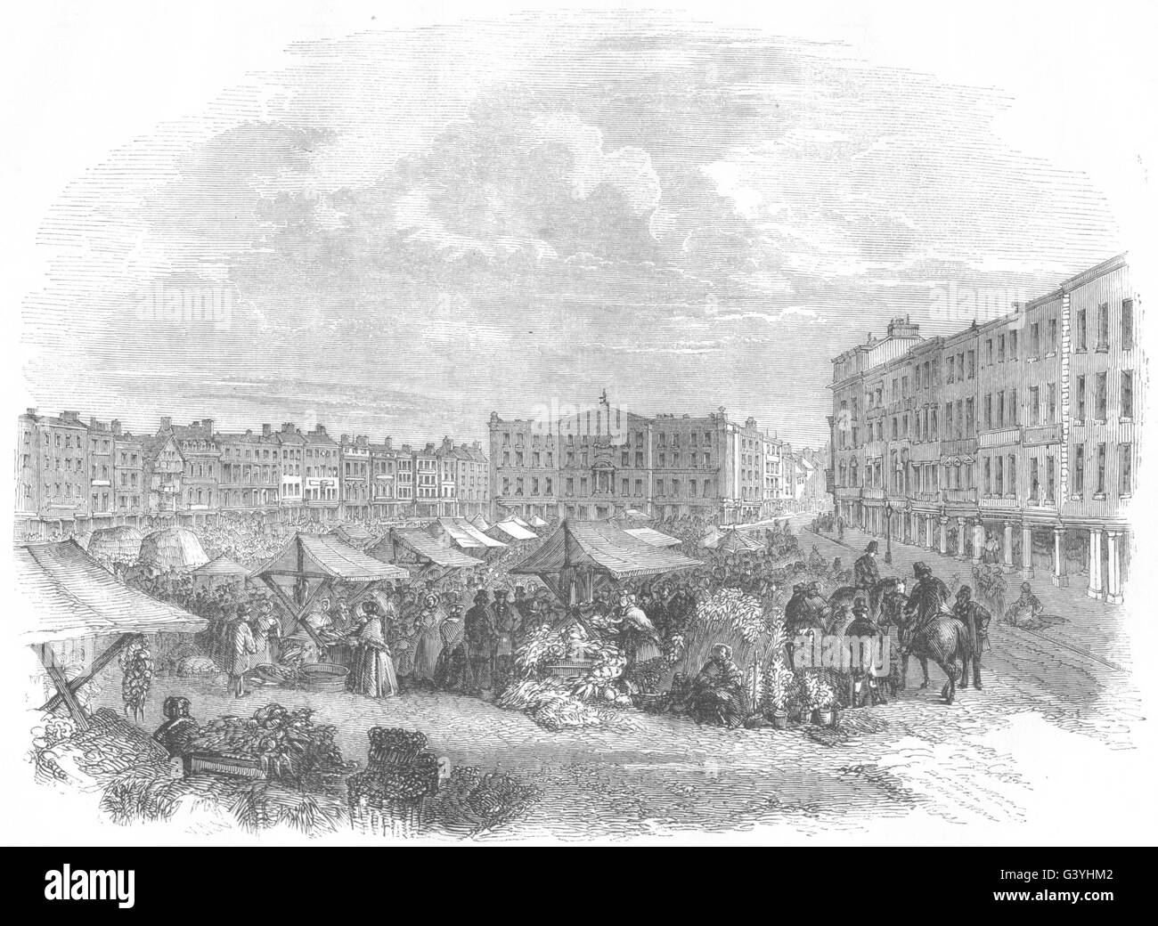 NOTTINGHAMSHIRE: Market-place and Exchange, Nottingham, antique print ...