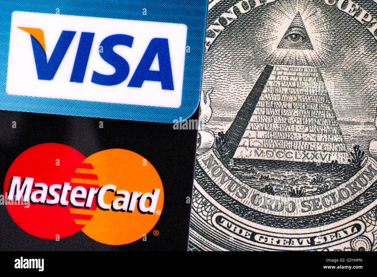 Tambov, Russian Federation - April 02, 2016 Visa and MasterCard logo on ...